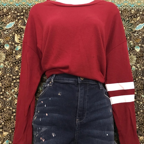 Wet Seal | Sweaters | Red Sweater With Varsity Sleeve Stripes | Poshmark